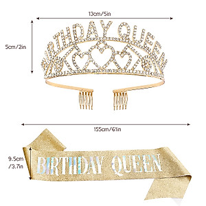 CAVETEE Birthday Queen Tiara and Sash- Birthday Tiara and Sash Birthday Party Favors Birthday Decorations for Women（Multi Color Letter）