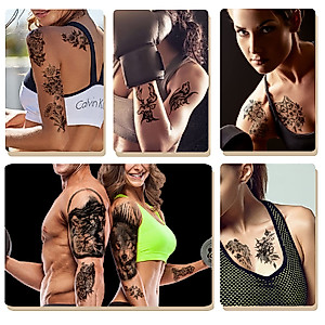Yazhiji 70sheets Waterproof Temporary Tattoo for Girls or Boys Kids 10sheets Larger Half Arm Wolf Tiger Lion Fake Tattoos for Men or Women And 60 sheets Tiny Flower Snake Bird Crown Tattoo Sticker