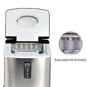 Smad Countertop Ice Maker Stainless Steel Ice Making Machine, Fast Ice Making in 6-12 Minutes, 33lbs/24h, 3.2L Water Tank, 3 Size Ice Cubes
