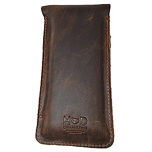 Hide & Drink, Rustic Durable Slim Leather Cigar Case Holder for Three 50 Ring Cigars, Classic, Handmade (Bourbon Brown)