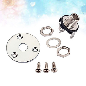 Round 1/4 Inch 6.35mm Guitar Jack Plug Socket Guitar Pickup Output Input Jack Plug with Jack Plate Screws for Electric Guitar Bass (Silver)