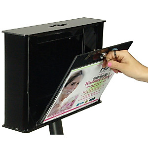 Free Standing Black Acrylic Secure Drop Box, 15 x 52 x 14 Inch, Anti-Theft Interior Panel, with Black Aluminum and Steel Stand