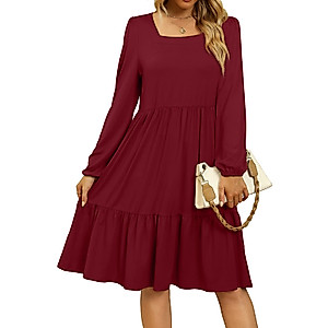 Bofell Midi Dresses for Women Wedding Guest Long Sleeve Ladies Dress Christmas Dresses L