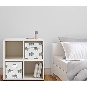Sweet Jojo Designs Grey and White Watercolor Elephant Safari Organizer Storage Bins for Collection - Set of 2