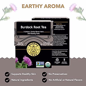 Buddha Teas - Burdock Root - Organic Herbal Tea - For Health & Wellbeing - With Antioxidants, Minerals & Vitamin C - Caffeine Free - 100% Kosher & Non-GMO - 18 Tea Bags (Pack of 1)