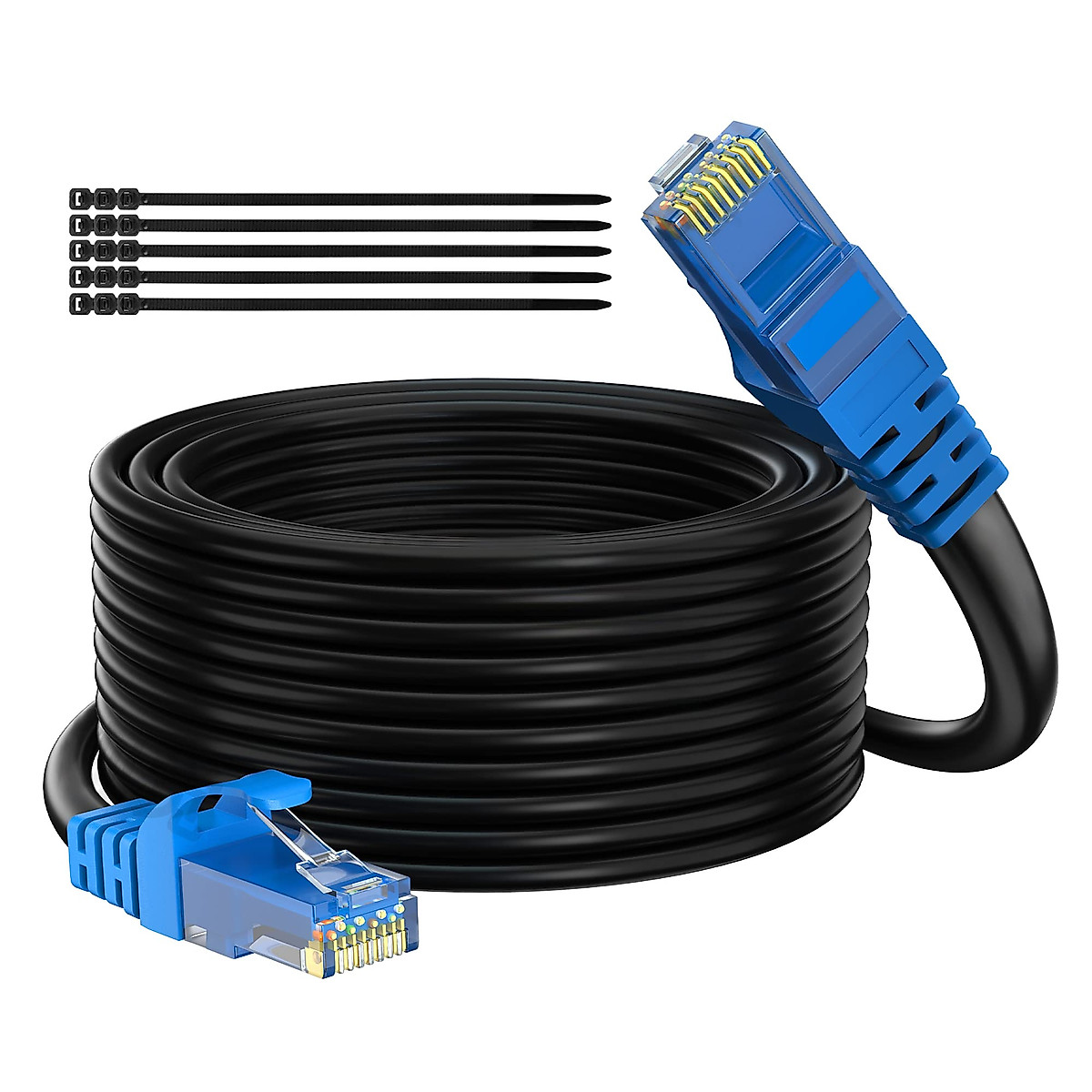 Cat 6 Outdoor Ethernet Cable 150 ft, Adoreen Gbps Heavy Duty Internet Cable (from 25-300 feet) Support POE Cat6 Cat 5e Cat 5 Network Cable RJ45 Patch Cord, UV Waterproof Direct Burial & Indoor+15 Ties