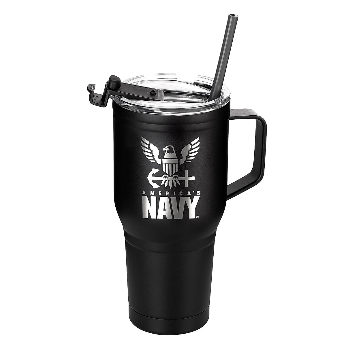 Military Veteran Products 30oz Navy Tumbler Double Wall Vacuum Insulated Stainless Steel USN Travel Mug with Handle - Navy Gifts for Men or Women