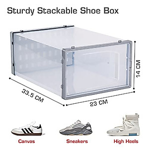 Shoe Boxes Clear Plastic Stackable, 12 Pack Foldable shoes Organizer Storage Container for Closet Space Saving (Medium, B-Clear)