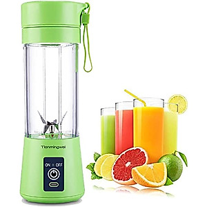 Tianmingwei Portable Blender Personal 6 Blades Juicer Cup Household Fruit Mixer with Magnetic Secure Switch USB Charger Cable 400ml (Green)