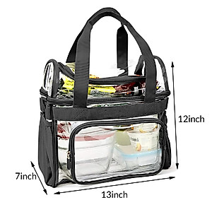 TACVEL Medium Heavy Duty Clear Lunch Bag, Stadium Approved Clear lunch Bag with Adjustable Strap, Clear Lunch Box for Women Men Work-Black