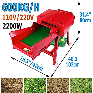 txmachine Hay Cutter Dry-Wet Hay Straw Cutter Forage Crop Crusher 2.2KW Cattle Sheep Feed Processing Machine for Corn Straw,Yellow Bamboo Straw with Motor 4 Blades (red, 220V/50HZ)