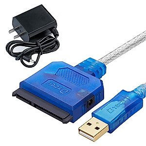 DTech Slim USB to Hard Drive Cable HDD SSD 3.5 2.5 Inch 22 pin SATA to USB 2.0 Adapter with Power Supply LED Indicators External Converter for Laptop Desktop Computer SATAIII Disk Data Transfer