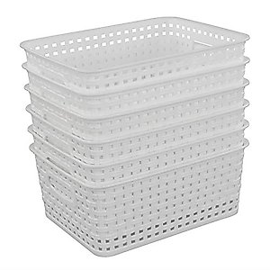 EudokkyNA Plastic Weave Storage Basket, Small Baskets Set of 6, White
