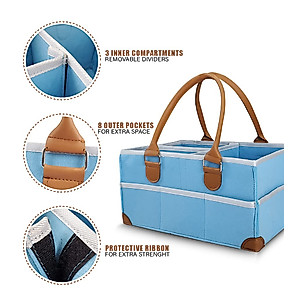 MELWEY Diaper Caddy - Newborn Essentials Must Haves,Baby Registry Basket,Nursery Changing Table and Car Storage Basket Organizer for Baby Boys Girls Shower Gift (Blue)