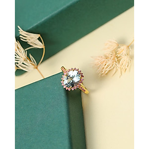 YoTreasure 2.51 Ct. Aquamarine Pink Sapphire 10kt Yellow Gold Promise Bridal Engagement Ring Side Stones