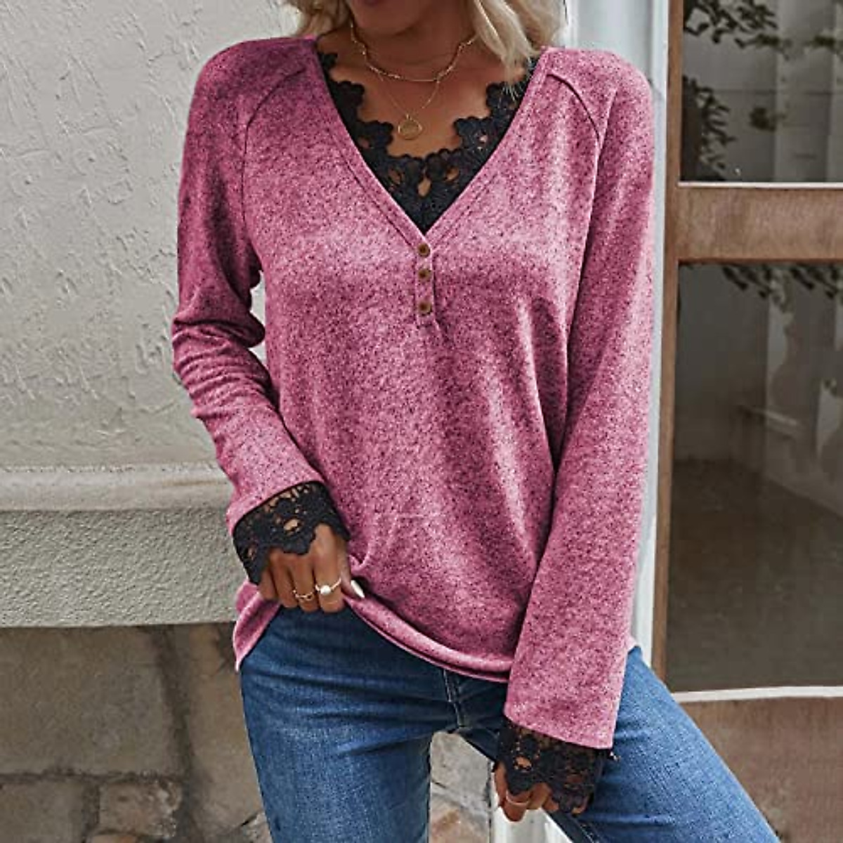 Plus Size Tops for Women Casual Spring Women's Flannel Plaid Jacket Long Sleeve Button Down Chest Pocketed Shirts Coats Shacket Pink