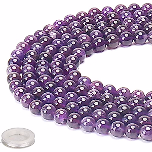 70PCS Natural 8MM Healing Gemstone, Amethyst Energy Stone Round Loose Beads, Semi-Precious Crystal Beads with Free Elastic String for Jewelry Making DIY