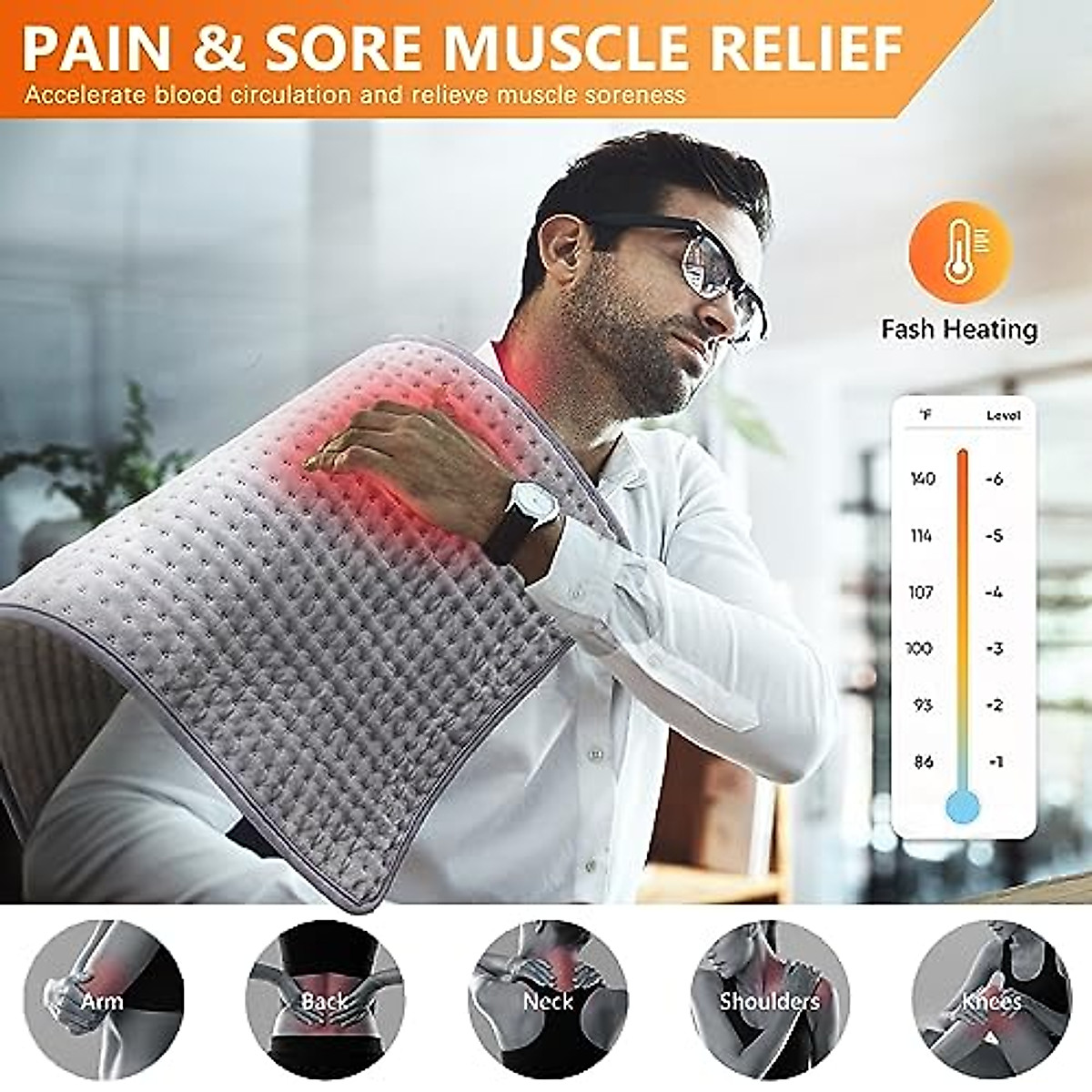 OCSOSO Large Heating pad for Back Pain Relief, 20" X 40" Sittable & Reclinable XXX-Large Heating Pads for Knee, Neck, Shoulder & Menstrual Cramps, Full Body Electric Heated Pad with Auto Shut Off