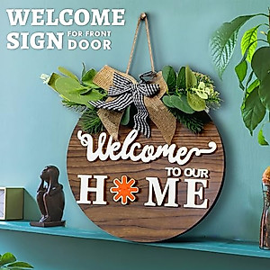 Interchangeable Seasonal Welcome Sign Front Door Decor– 30cm diameter Wooden welcome to our home wreath for home decor and Magnetic Interchangeable Icons, Suitable for all Occasions