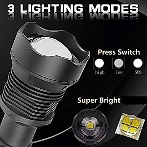 POCKETMAN Super Bright Flashlight 5000 Lumens Flashlight with 3 Light Modes for Camping Hiking and Home Emergency(Battery not Included)