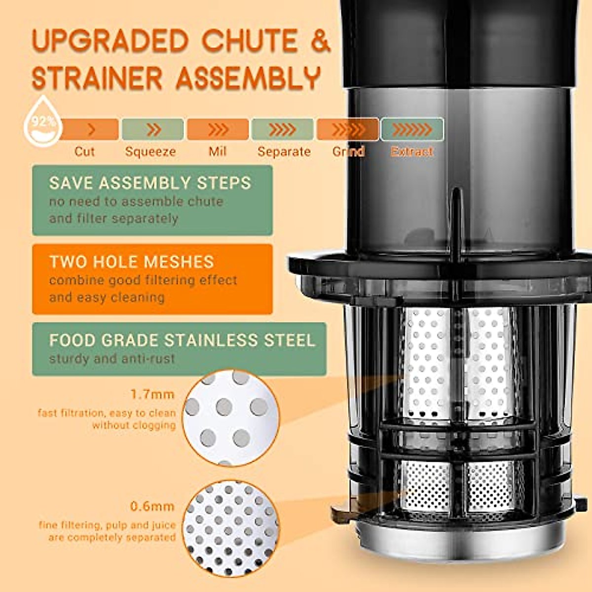 Slow Masticating Juicer Machine-SOVIDER Up to 92% Juice Yield Compact Masticating Juicer, Reverse Function Easy Clean with Brush Pulp Measuring Cup Cold Press Juicer for High Nutrient Fruits Vegetables