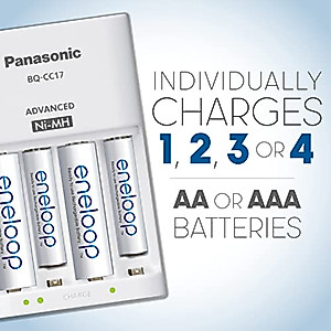 Panasonic K-KJ17MCA4BA Advanced Individual Cell Battery Charger Pack with 4 AA eneloop 2100 Cycle Rechargeable Batteries