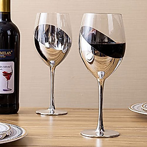 MyGift Modern Stemmed Wine Glasses, 14 oz Stemware with Silver Angled Metallic Accent Design for Red or White Wine, Set of 6 - Party, Wedding, Events Glassware