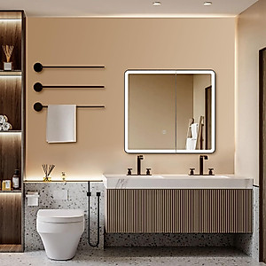 IDYLLOR LED Bathroom Medicine Cabinet with Round Corner Framed Mirror Door 22 x 20 inch, Recessed or Surface Mount, with Adjustable Glass Shelves Shelves