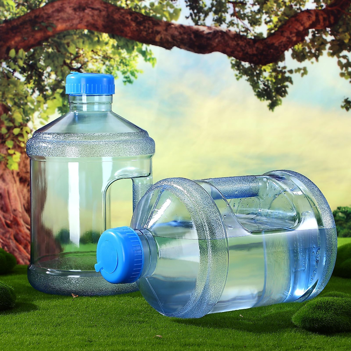 INOOMP 2 Pieces Water Bottle Water Jug Round Plastic Water Bottle with Handle Reusable Leak Proof Water Bottle for Gym Sports Office Daily Cold Liquids Drinking Use, Blue (1 Gallon)