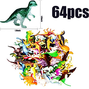 MOLIDA 64Pcs Mini Dinosaur Figures, Assorted Vinyl Plastic Dinosaur Toys for Birthday Party Supplies