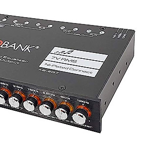 Audiobank EQ7 1/2 Din 7 Band Car Audio Equalizer EQ w/Front, Rear/Frequency Adjustable /3 RCA Input for Portable Devices + Subwoofer Output Built-in 43-120Hz, 60-200Hz