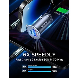 AINOPE 54W for iPhone Car Charger Fast Charging【Apple MFi Certified】 Car Charger iPhone,Cigarette Lighter USB Charger,Mini USB C Car Charger Adapter PD3.0&QC3.0 for iPhone 14 Pro Max/14 Plus/13/12