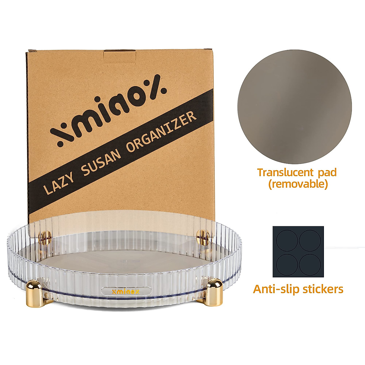 XMIAOX Lazy Susan Turnable Organizer, 11 Inches Plastic Rotating Spice Rack, Storage Turntable for Cabinet, Kitchen, Pantry, Bathroom, Cosmetics, Transparent