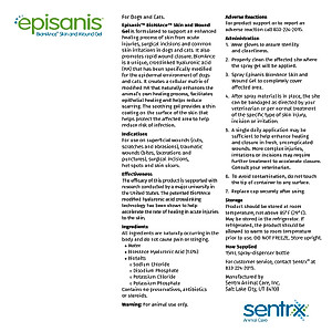 Sentrx Episanis Skin & Wound Gel Spray for Dogs & Cats, Patented BioHance Wound Spray, Cuts, Bites, Hot Spots, Ulcers, 15 ml