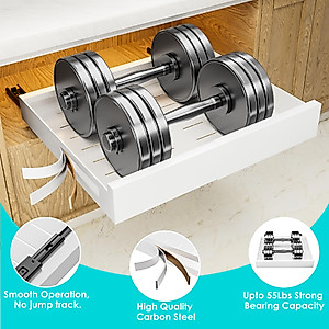 HBL' 1 Pack | 16.9" Deep Pull Out Cabinet Drawer Organizer Adhesive, (12" to 20") Width Expandable Carbon Steel Roll-Out Drawers for Face Frame or Frameless Cabinets,Slide-Out Shelves for Pantry.