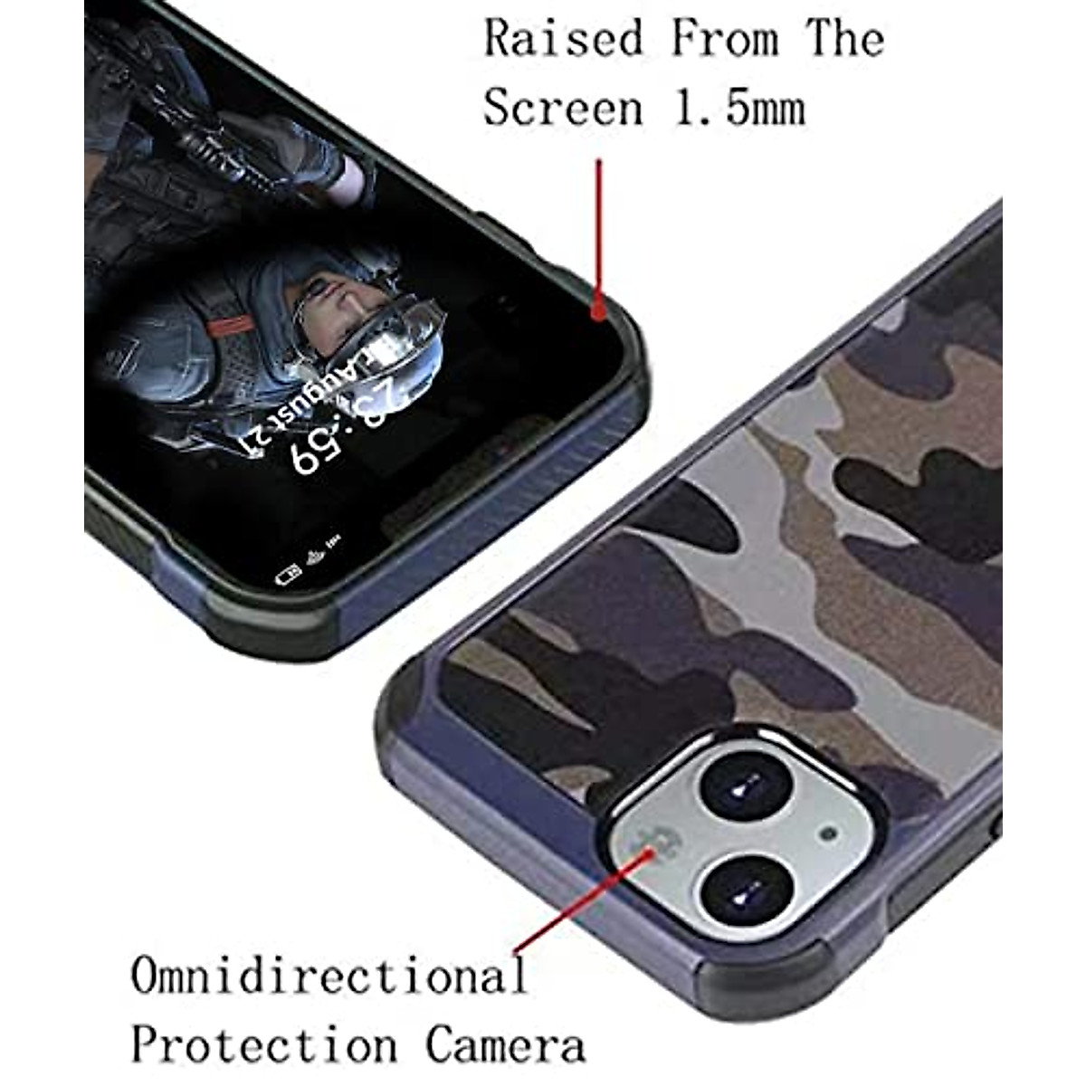 YOVIAKK for iPhone 13 Mini 5.4 Inch Camo Case Military Grade Armor Hybrid Phone Case [Camouflage Design] Heavy Duty Tough Rugged Case for Boys Men, Blue
