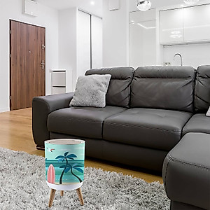 Small Trash Can with Lid Nostalgic Tropical Nature Vacation poster Vintage holiday print rest 7 Liter Garbage Can Elasticity Press Cover Lid for Kitchen Bathroom Office Fashion Paper Basket 1.8 Gallon