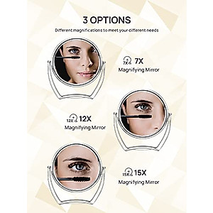 OMIRO Travel Vanity Mirror – 5 Inch Double-Sided 1X/15X Magnification Swivel Makeup Mirror with 360° Pivot Stands, Chrome Finish