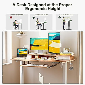 BANTI 48'' Height Adjustable Electric Standing Desk with Keyboard Tray, Home Office Desk Computer Workstation with Storage Shelf, Sit Stand Desk, Light Rustic Top