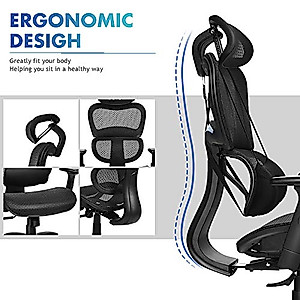 POWERSTONE Ergonomic Office Chair - High Back Computer Chairs with Adjustable Headrest Armrests and USB Massage Lumbar Support Gaming Chair 140°Reclining Breathable Mesh Back
