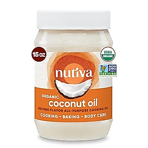 Nutiva Organic Steam-Refined Coconut Oil, 15 Fluid Ounce, USDA Organic, Non-GMO, Vegan, Keto, Paleo, Neutral Flavor and Aroma for Cooking & Natural Moisturizer for Skin and Hair