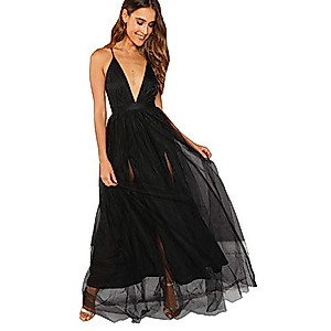 Floerns Women's Plunging Neck Spaghetti Strap Maxi Cocktail Party Dress Black XS