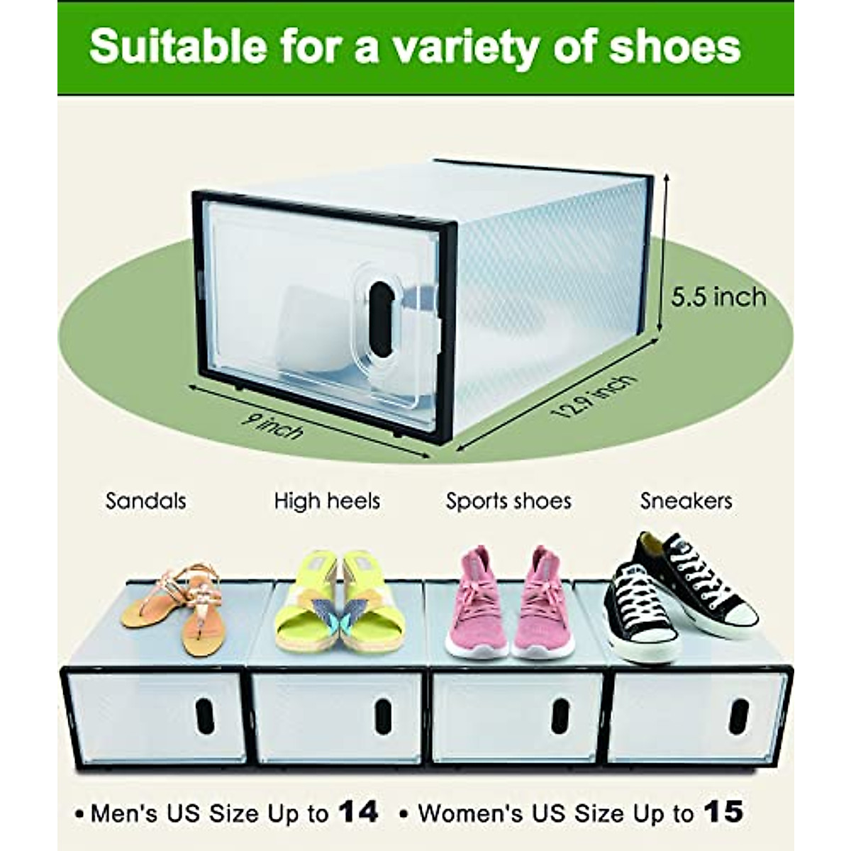 18 Pack Shoe Storage Boxes, Clear Plastic Stackable Shoe Boxes with Lids, Shoe Organizer Boxes for Closet,Space Saving Shoe Holder Sneaker Display Case, Shoe Containers Bins Boot Sneaker Storage Box