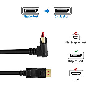 ALYYDBG Right Angle Displayport 1.4 Cable, Male to Male Corner DP 1.4 Cable Support 8K/60Hz, 4K@144Hz for DP Interface. 6FT/1.8M