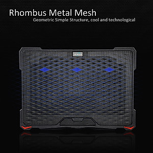 AICHESON Laptop Cooling Pad 5 Fans Up to 17.3 Inch Heavy Notebook Cooler, Blue LED Lights, 2 USB Ports, S035, Blue-5fans