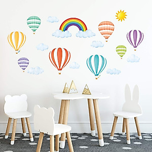 DECOWALL DS8-1801 Rainbow and Hot Air Balloons Kids Wall Stickers Wall Decals Peel and Stick Removable Wall Stickers for Kids Nursery Bedroom Living Room d?cor