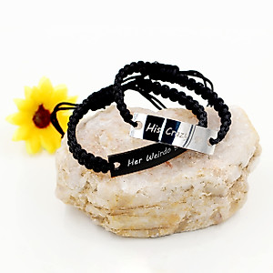 Uloveido His Hers Couples Bracelets Crazy and Weirdo Matching Set Anniversary Promise Gifts Stainless Steel 2pcs Bracelet Set