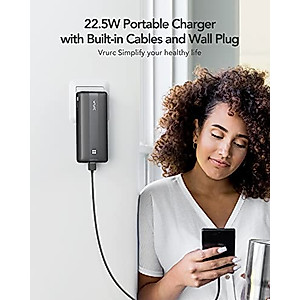 VRURC Portable Charger with Built-in Cables & AC Wall Plug, 22.5W Fast Charging 10000mAh Battery Pack(QC4.0 & PD3.0), USB C Power Bank with 4 Output 2 Input, Compatible with iPhone Samsung Android etc