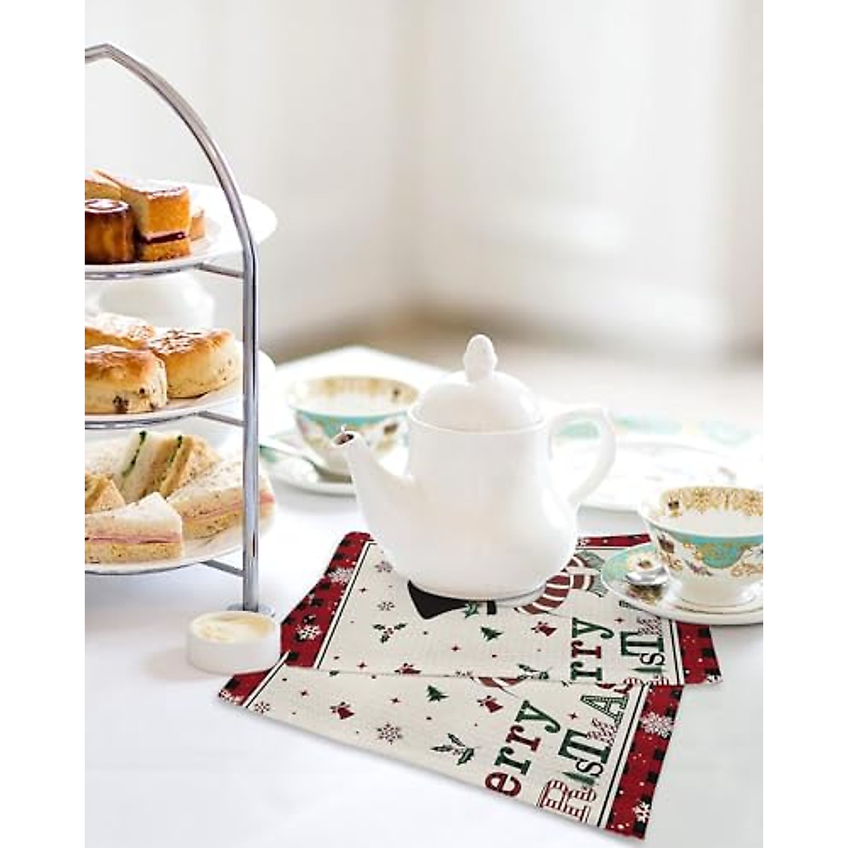 Hokiten Christmas Waffle Kitchen Towels Dishcloths, Red Black Plaid Snowman Xmas Winter Snowflake Absorbent Dish Towels | Hand Towels for Bathroom/Bar, 12 x 12 Inch, 2 Pcs