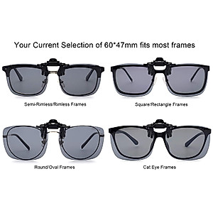 CAXMAN Polarized Clip On Sunglasses Over Prescription Glasses for Men Women UV Protection Flip Up Grey Lens Extra Large